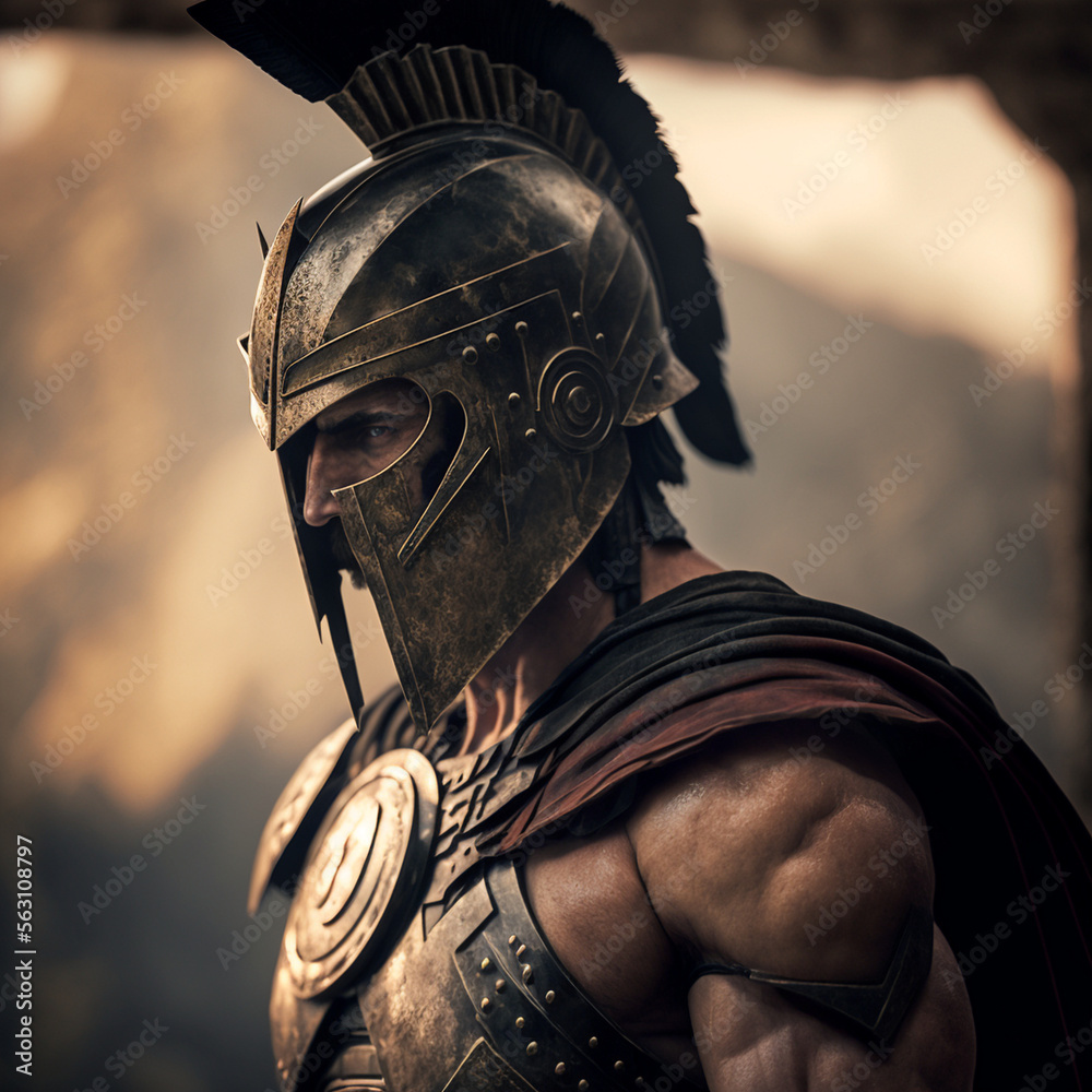 Illustration of spartan warrior in armor, antique Greek military ...