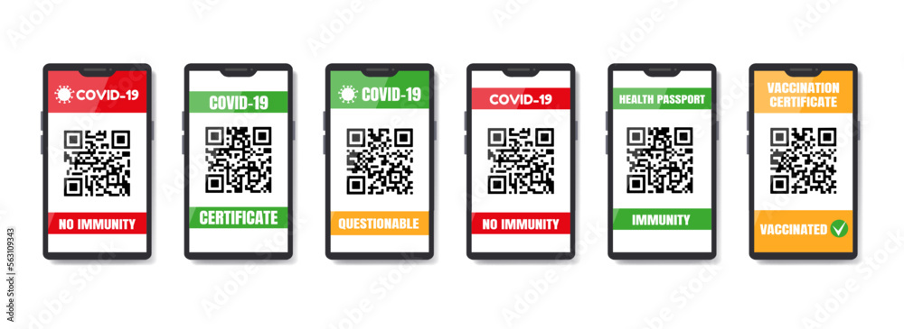 Covid test certificate. Green pass. QR code. Corona vaccine check app ...
