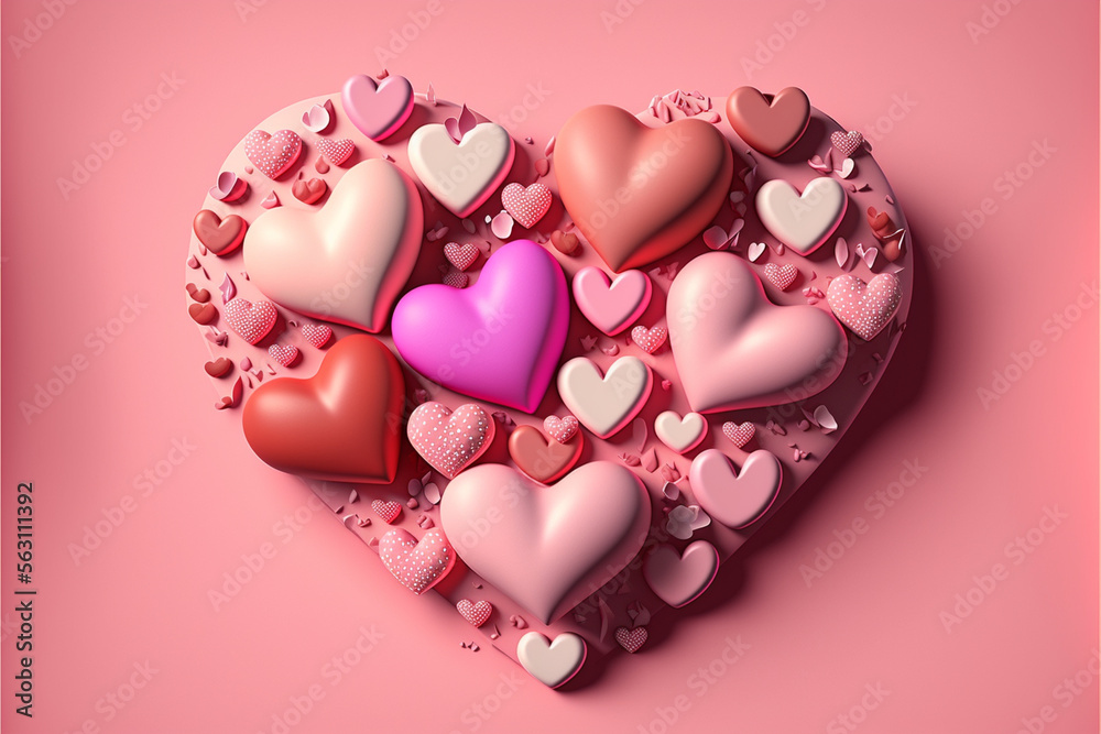 Pink hearts, each one with a textured surface that adds a sense of ...