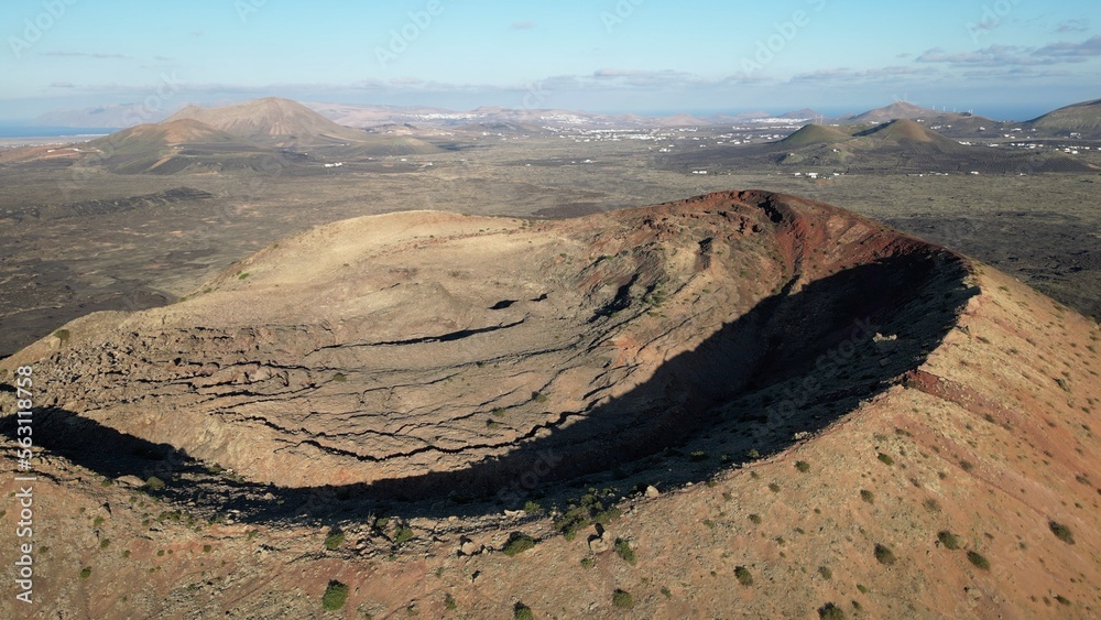 Drone aerial view of Volcán de La Corona is a 609 meters high extinct ...