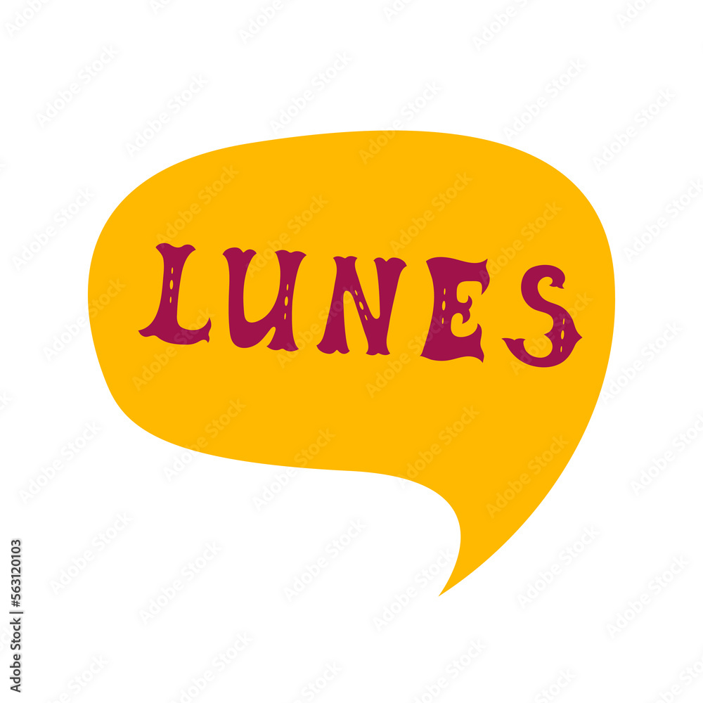 English translation Monday. Week day name. Comics speech bubble with ...