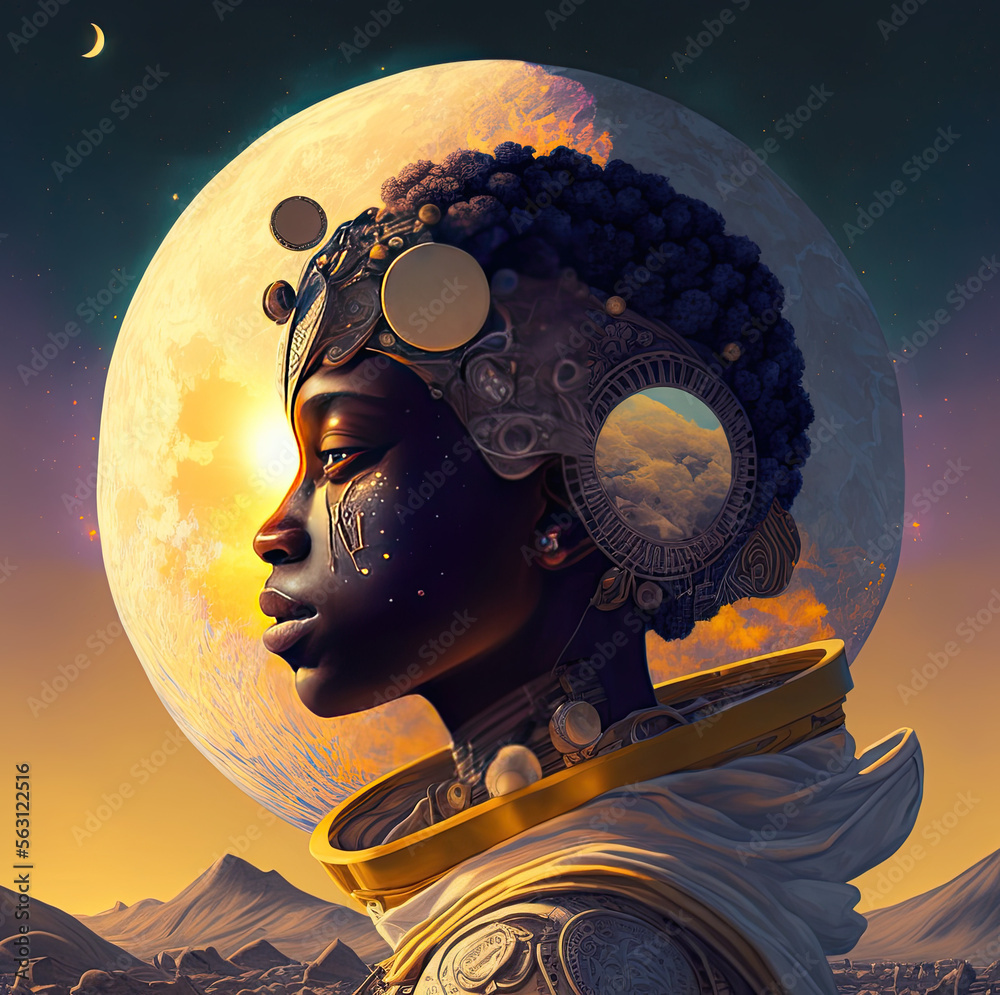 An illustration of a person with a big moon behind them. AI generated ...