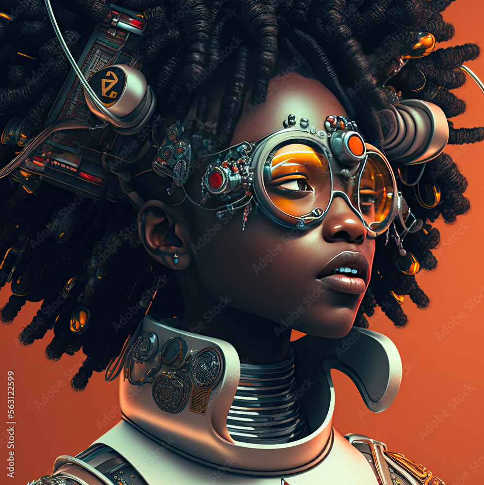 An illustration of a African American person with technology pieces ...