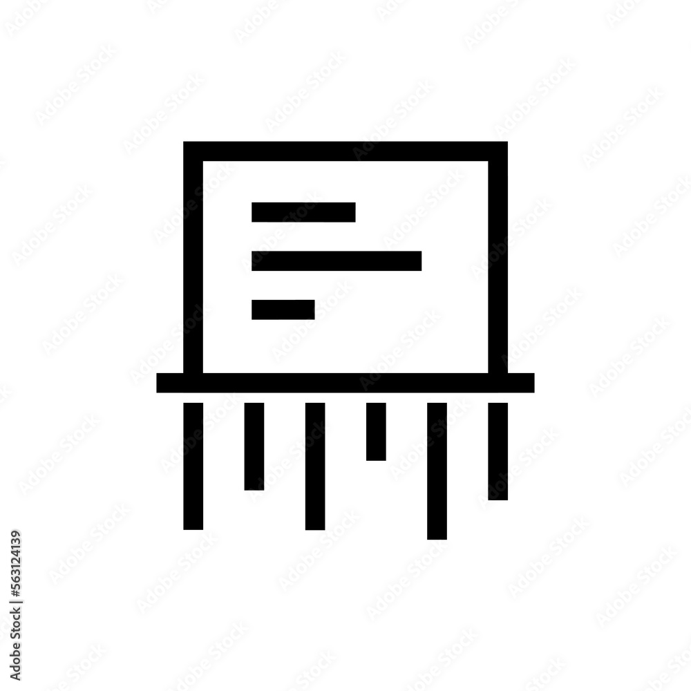 Paper shredder line icon isolated on white background. Black flat thin ...