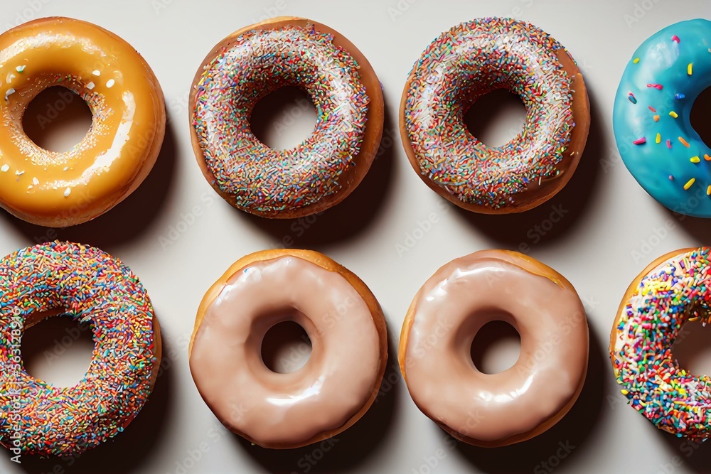 Five donuts glazed with sprinkles isolated on transparent background ...