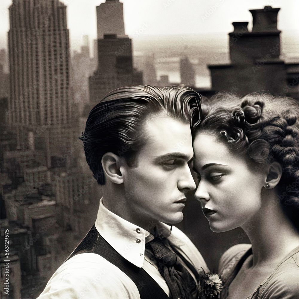 Romeo and Juliet in New York, in a 1930s movie - generative ai Stock ...