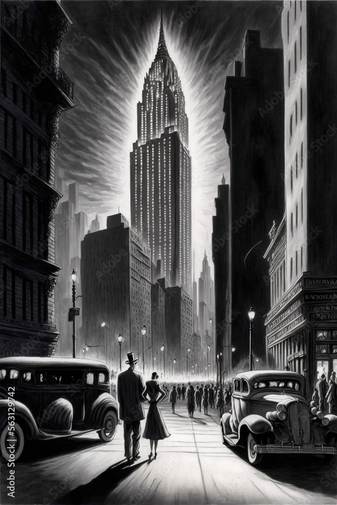 New York in the 1930s, comic strip drawing - Generative AI Stock ...