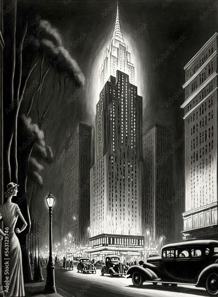 New York in the 1930s, comic strip drawing - Generative AI Stock ...