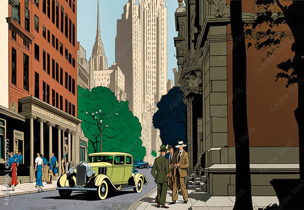 New York in the 1930s, comic strip drawing - Generative AI Stock ...