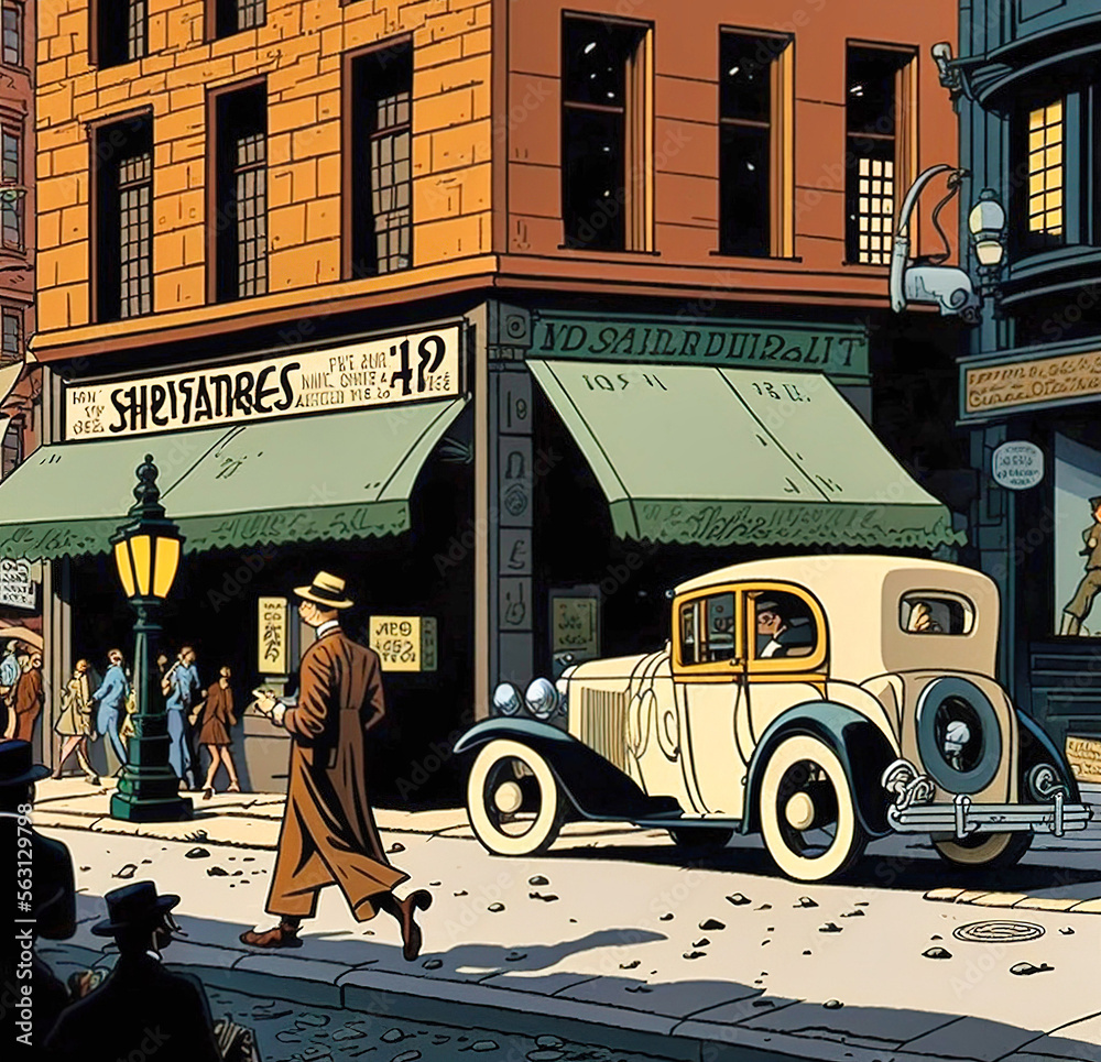 New York in the 1930s, comic strip drawing - Generative AI Stock ...