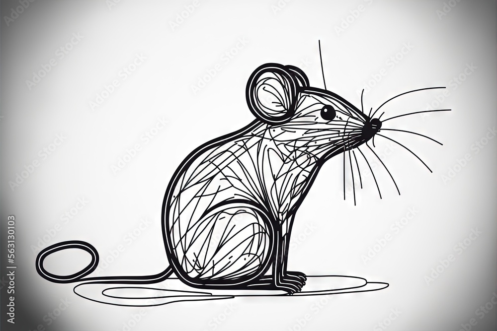 a drawing of a rat sitting on the ground with its head turned to the ...