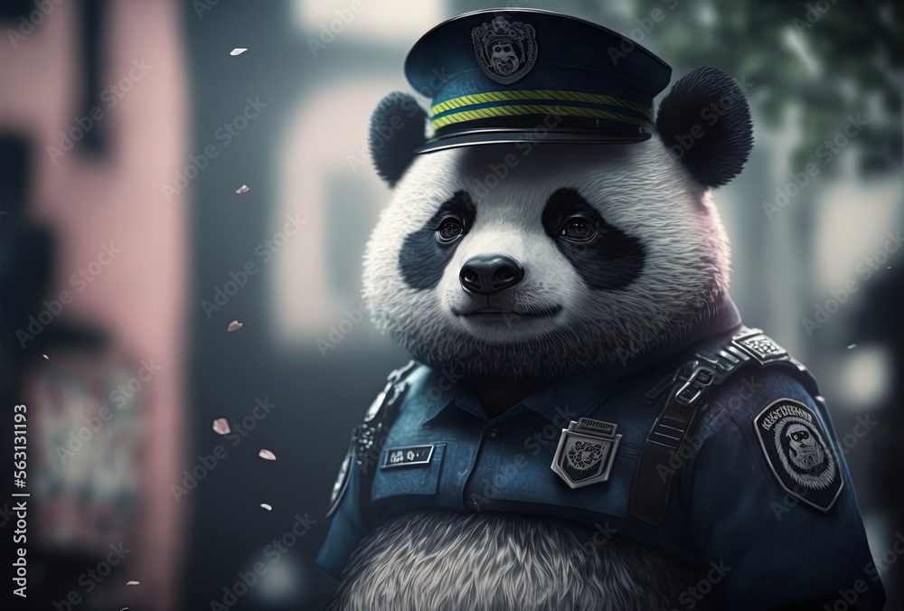 character design illustration of a panda wearing police officer uniform ...
