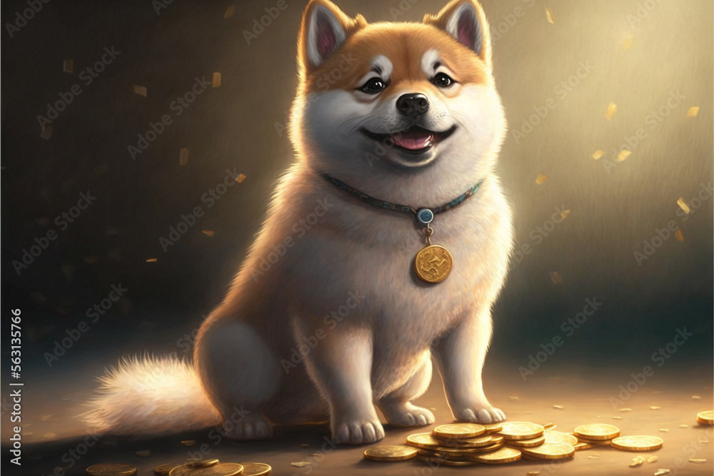 Shiba Inu is proud of his gold coins, Generative AI. Stock Illustration ...