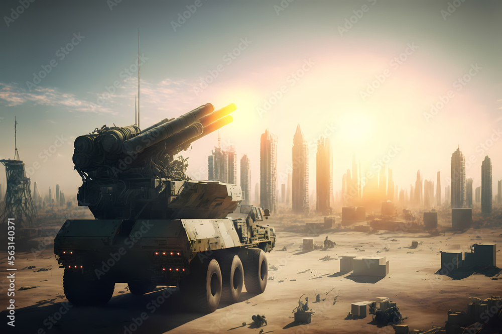 Work of military air defense system radar to protect city from aircraft ...