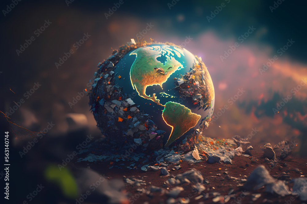 Concept plastic pollution Earth. Eco environmental problem, planet in ...