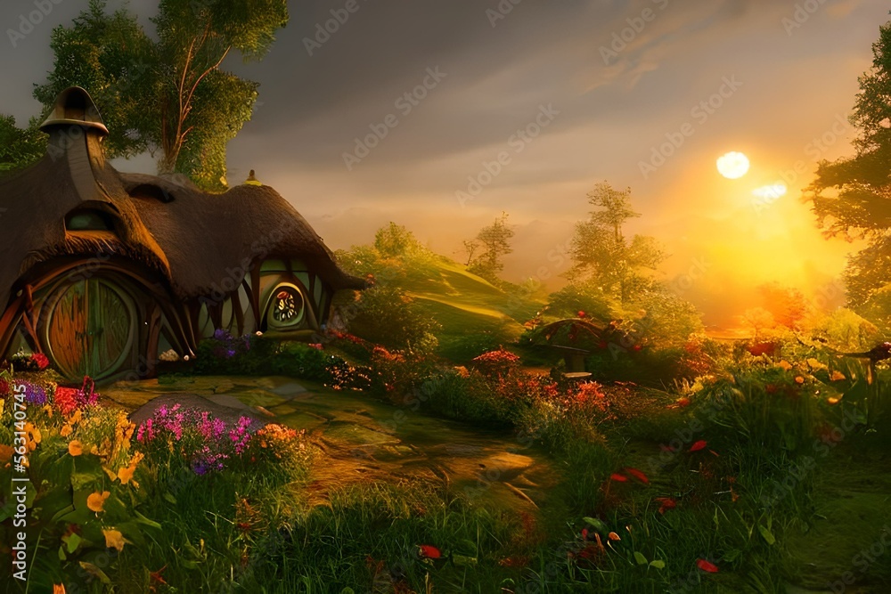 A Hobbit House in the Dark Fantasy Forest - A Luminous Oasis Amidst the ...