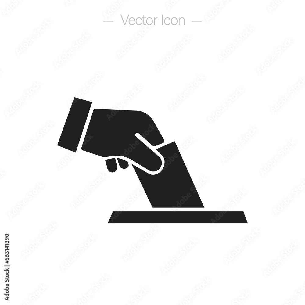 Hand voting ballot box icon. Hand putting paper in the ballot box ...
