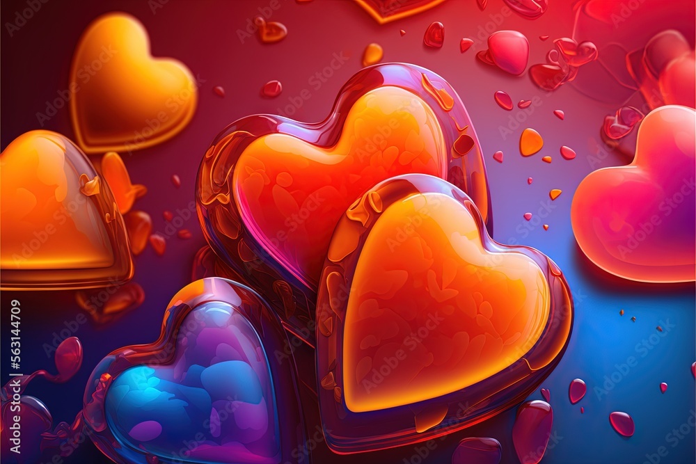 a painting of hearts with water drops on them and a red background with ...