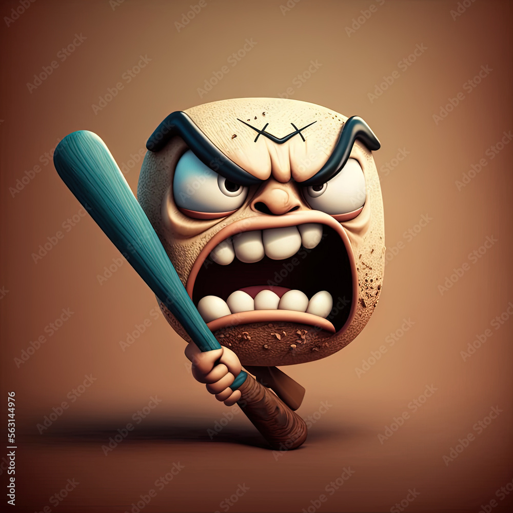 a cartoon character holding a baseball bat with a angry expression on ...