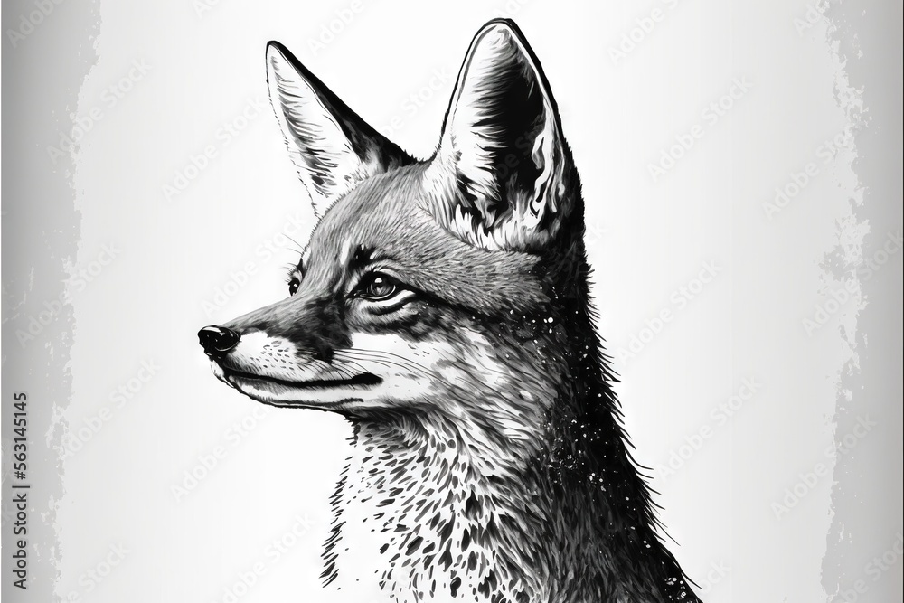 a drawing of a fox on a white background with a black border around it ...