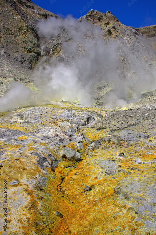 Volcanic activity at Whakaari, White island volcano in New Zealand with ...
