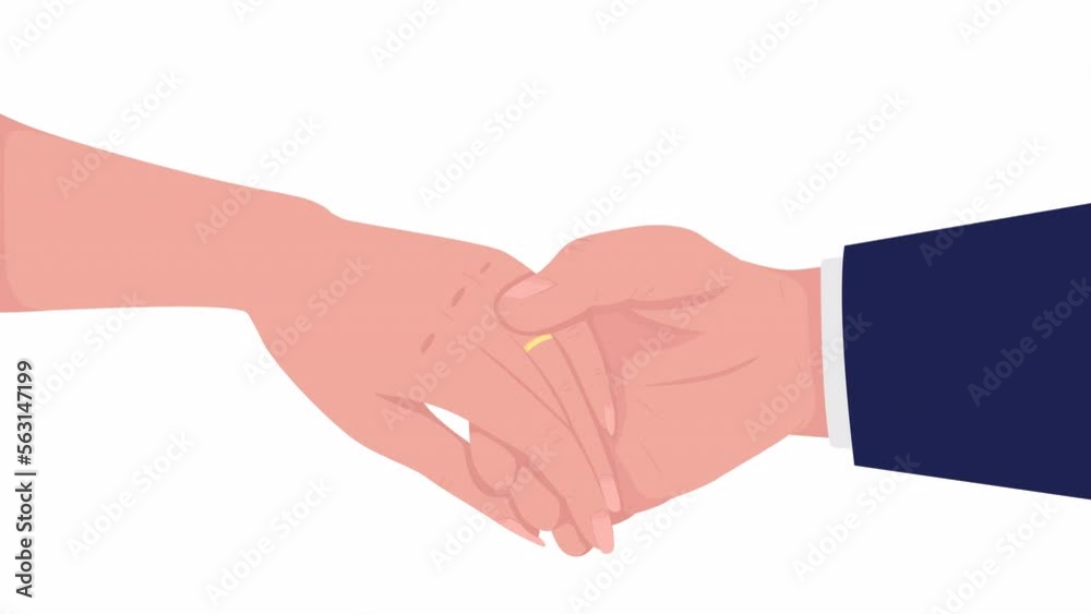 Animated newly engaged couple. Soon-to-be-weds. Flat first view hands ...