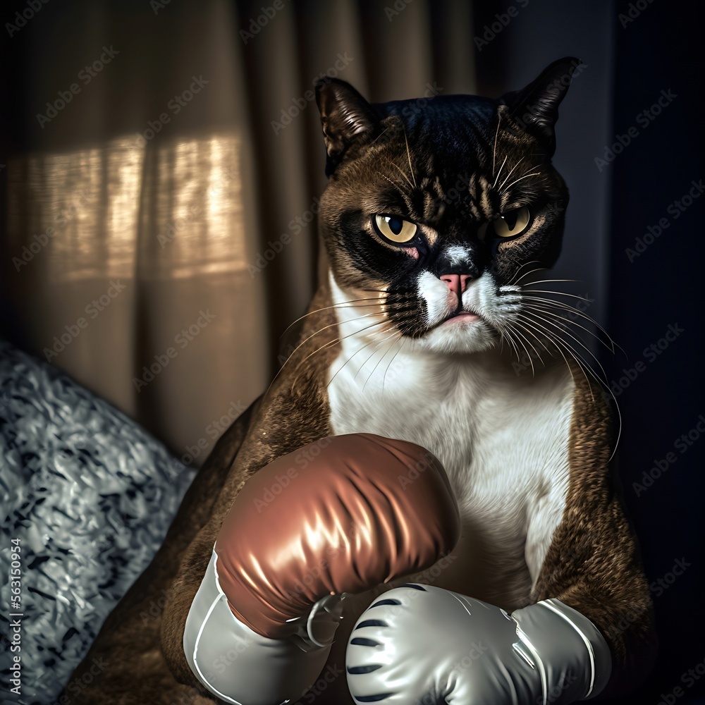Grumpy cat sits on the couch and poses for a photo with a grim face ...