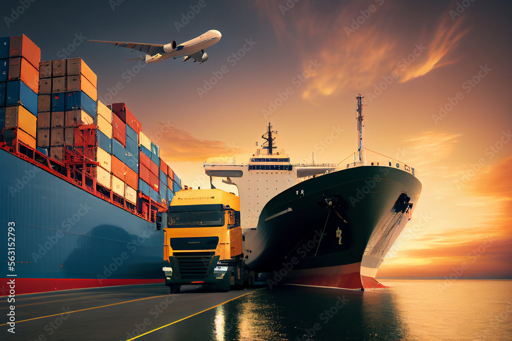 Internationaler Transport und Logistik von Container, Frachtflugzeug ...
