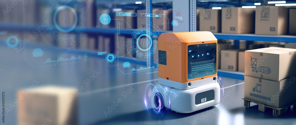 Futuristic automated management inventory and delivery robot connected ...