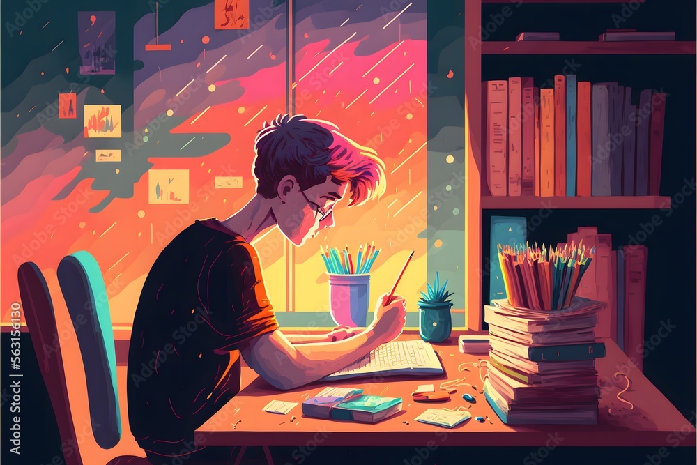 A student studying hard on his study table in his room. Study Table ... A student studying hard on his study table in his room. Study Table ...