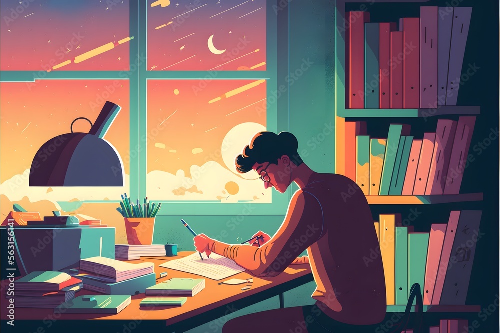 A student studying books on his study table at his home. Study Table ...