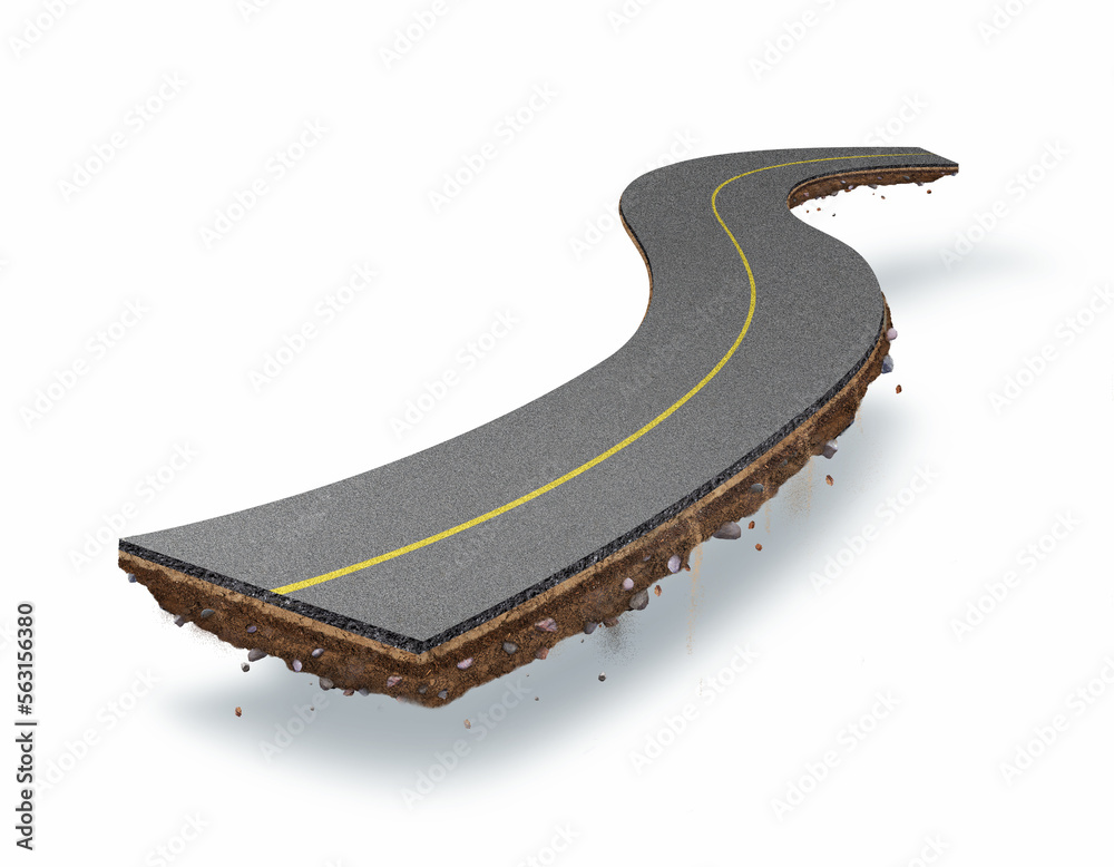 3d illustration of floating realistic road with isolated surface ...
