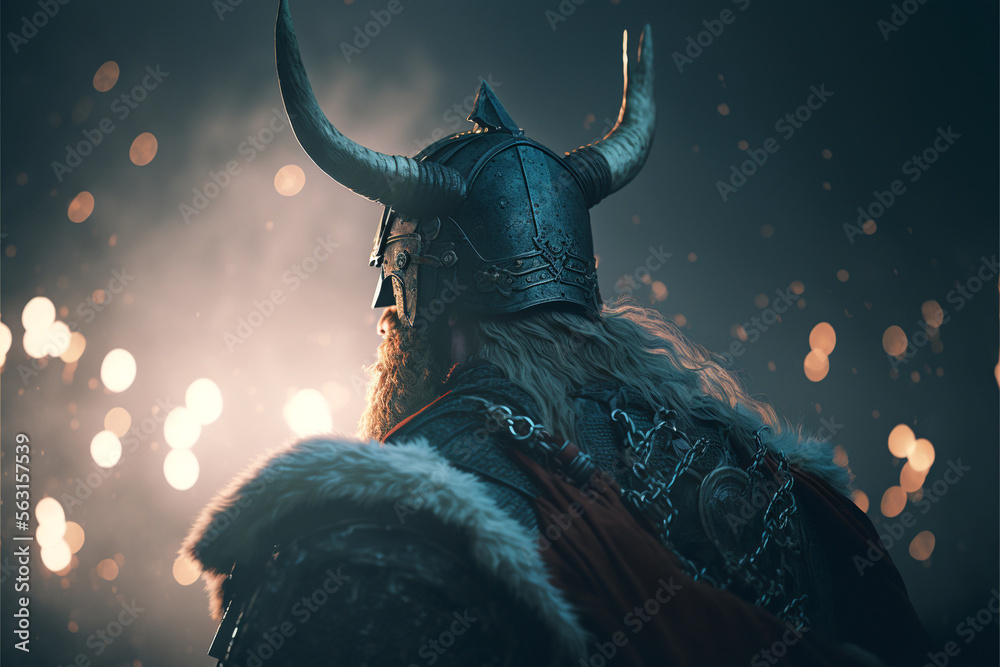 Portrait of an ancient mighty Scandinavian warrior in armor and a ...