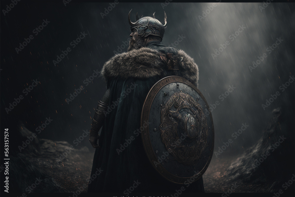 Illustration from the back of an ancient Scandinavian warrior in armor ...