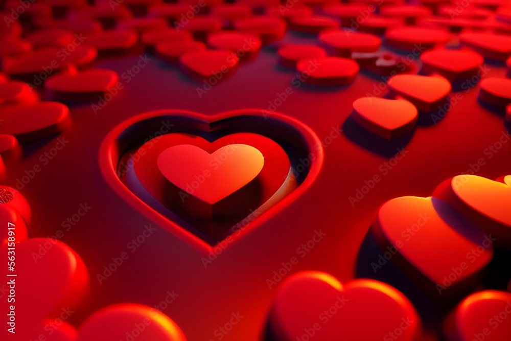 red heard centered with red hearts background, AI Stock Illustration ...