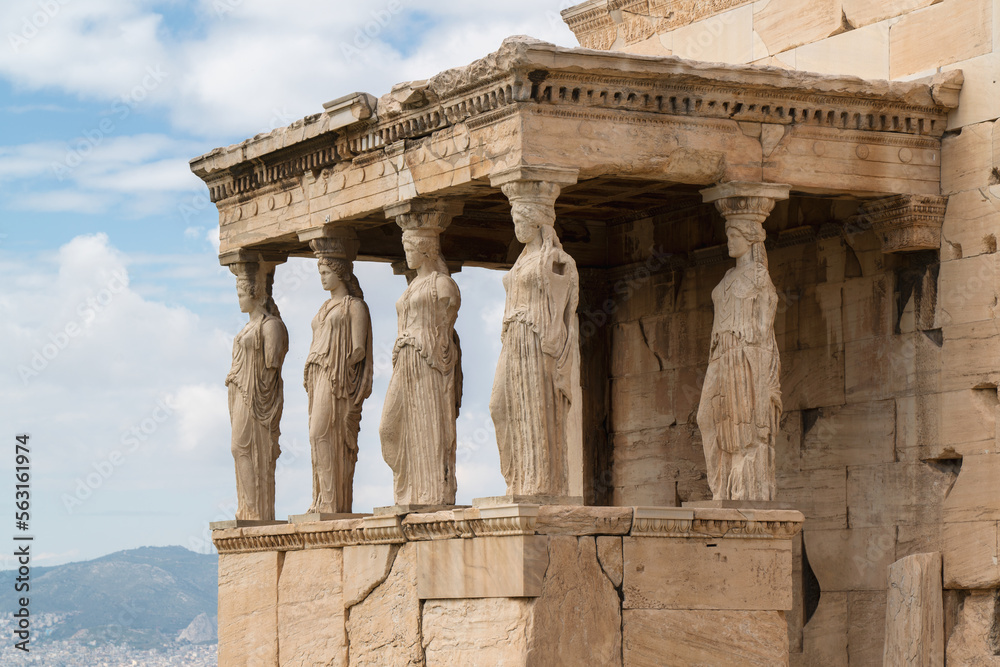 The Caryatids of Erechtheion Temple (Erechtheum) at the archaeological site of Acropolis ...