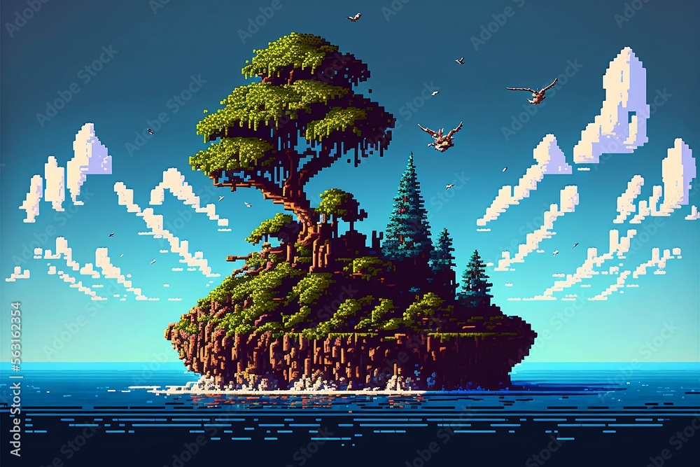 Floating Island, 32-bit pixel art, high resolution "AI" Stock ...