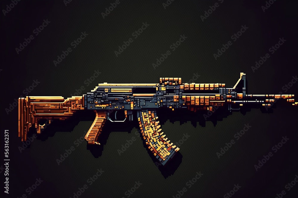 Weapon AK 47, pixel art 32-bit, high resolution "AI" Stock Illustration ...