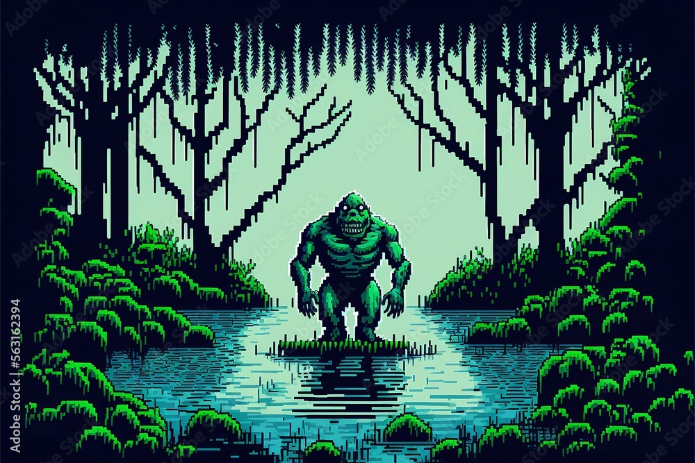 Monster in a swamp, pixel art 32-bit, high resolution "AI" Stock ...