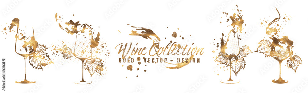 Wine Designs - Collection of wine glasses and bottles. Hand drawn ...