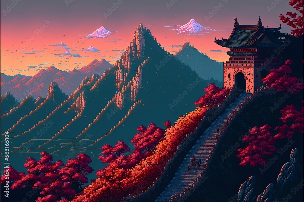 Great Wall of China, 32-bit pixel art, high resolution "AI" ilustração ...