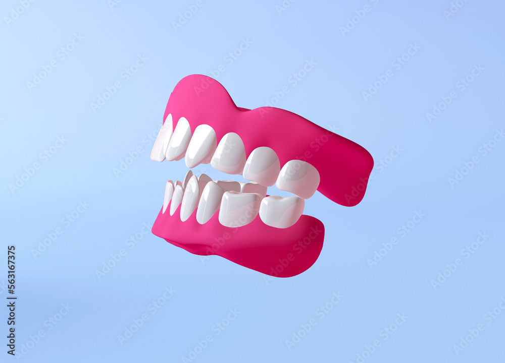 False teeth with ceramic teeth. Dental prosthesis, implant. 3d ...