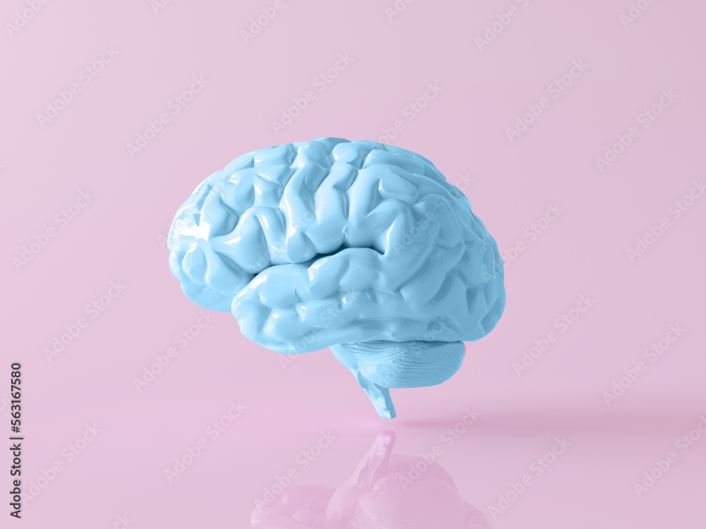 Brainstorming banner. Blue realistic brain strains, lightning and rays ...