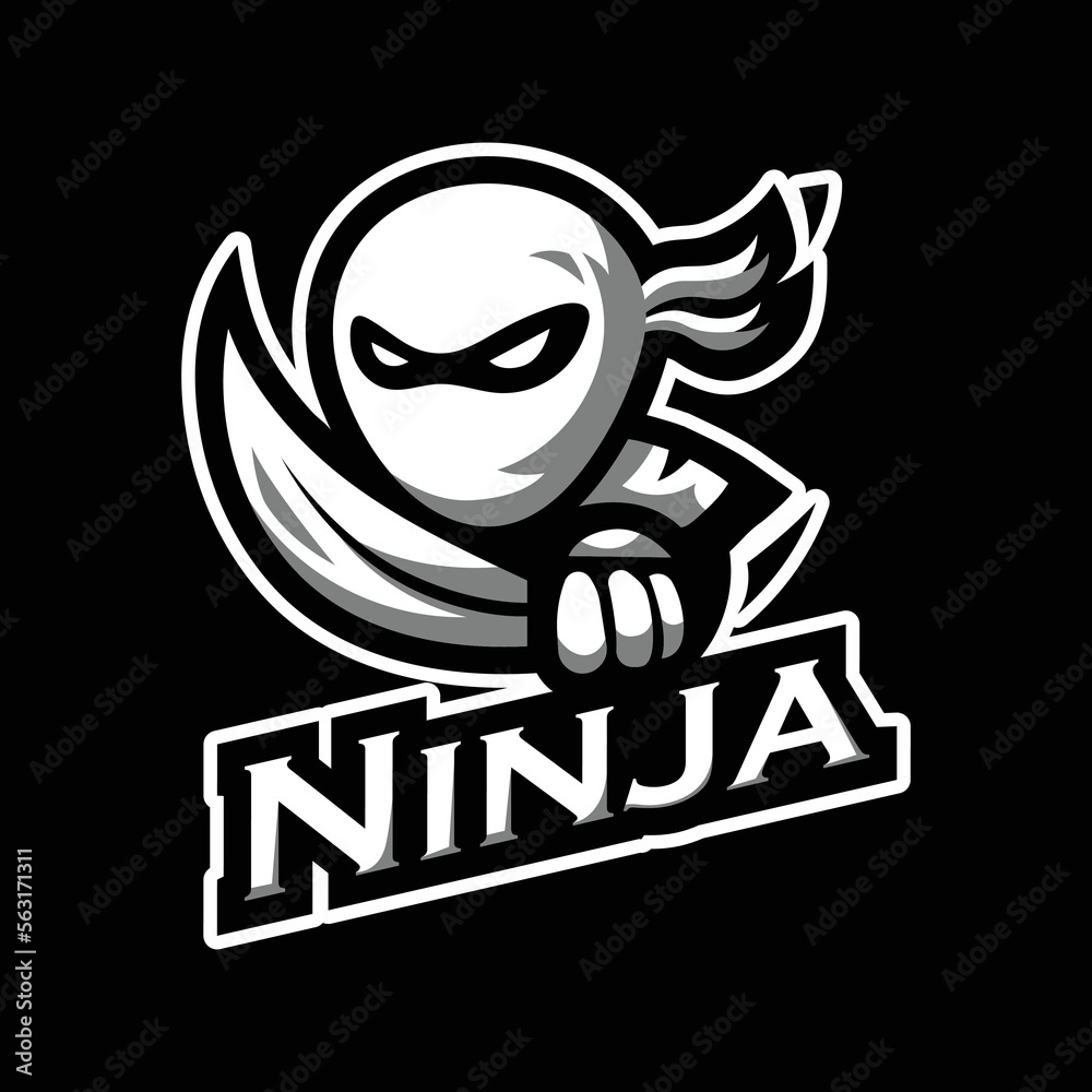 Black and white ninja logo mascot. Ninja Esport logo design. Stock ...