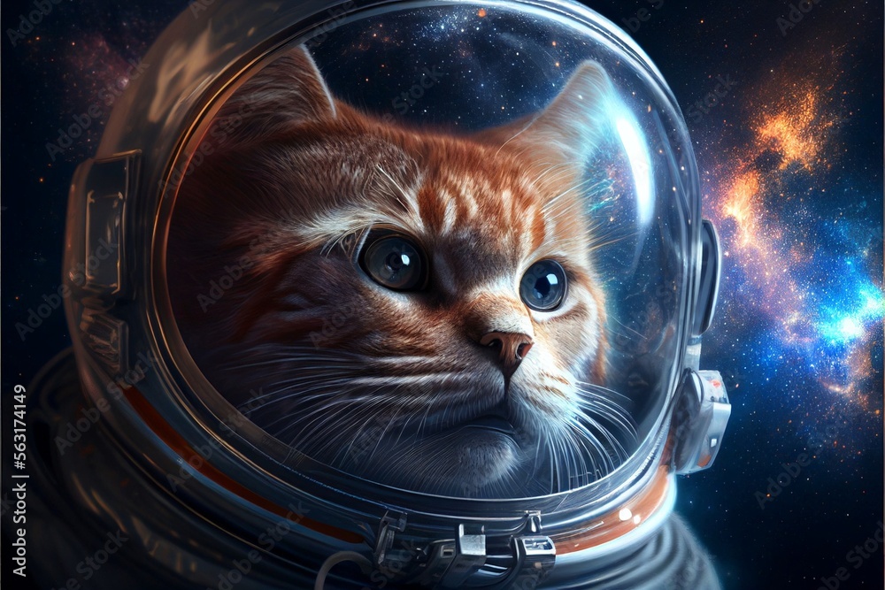 cat with astronaut helmet floating in space Stock Illustration | Adobe ...