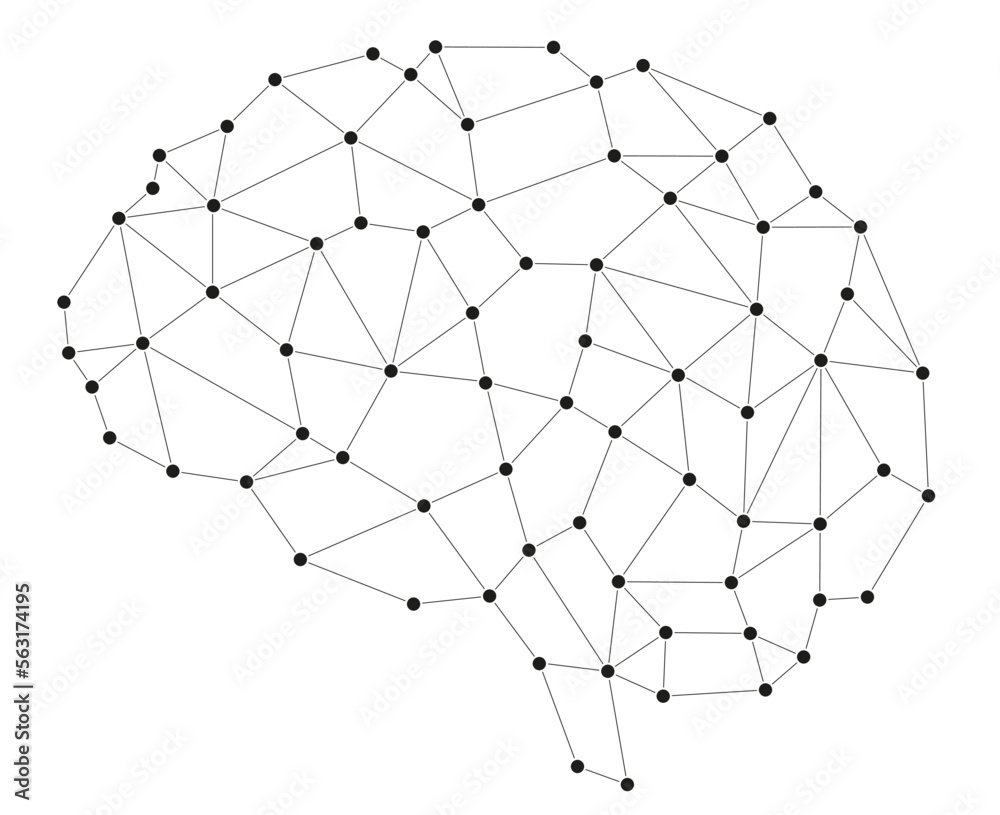 Brain shape network low poly structure connect lines and dots design ...