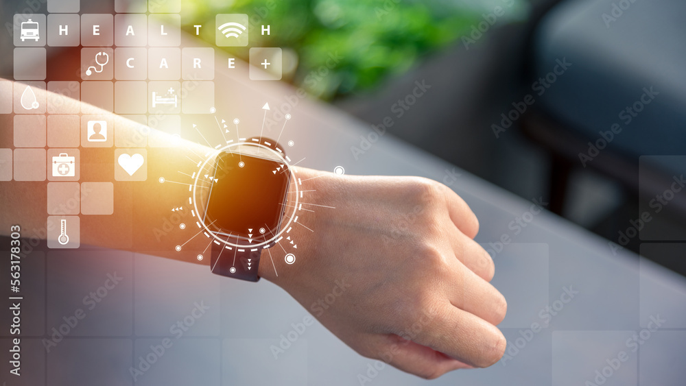 Smartwatch technology, person using smartwatch application for ...