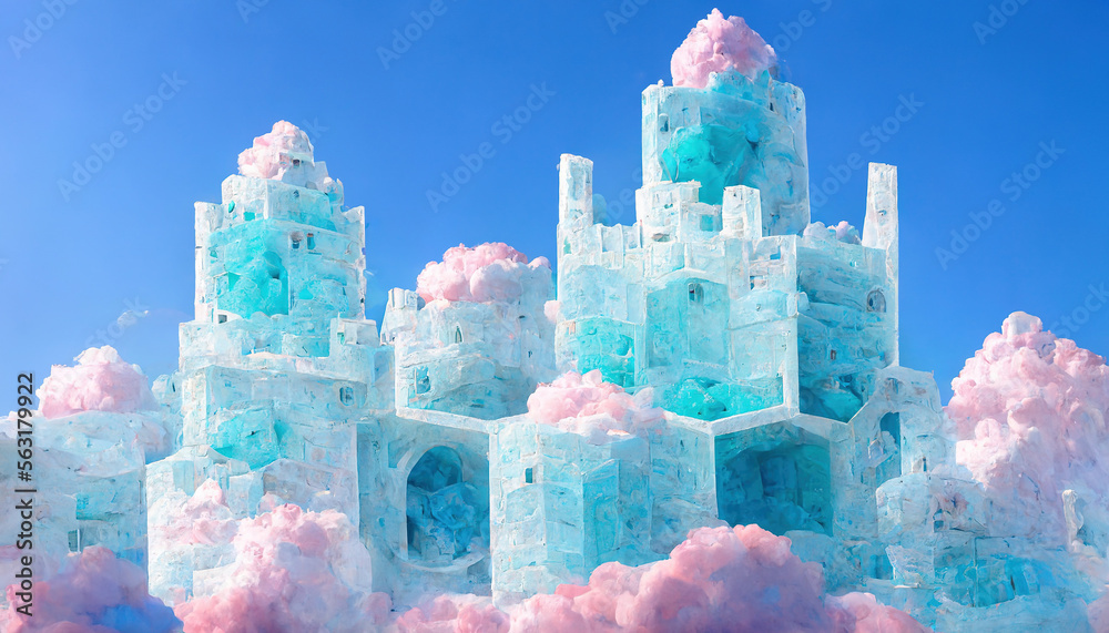 Splendid ice floating castle for fairy tale princess in the sky kingdom ...