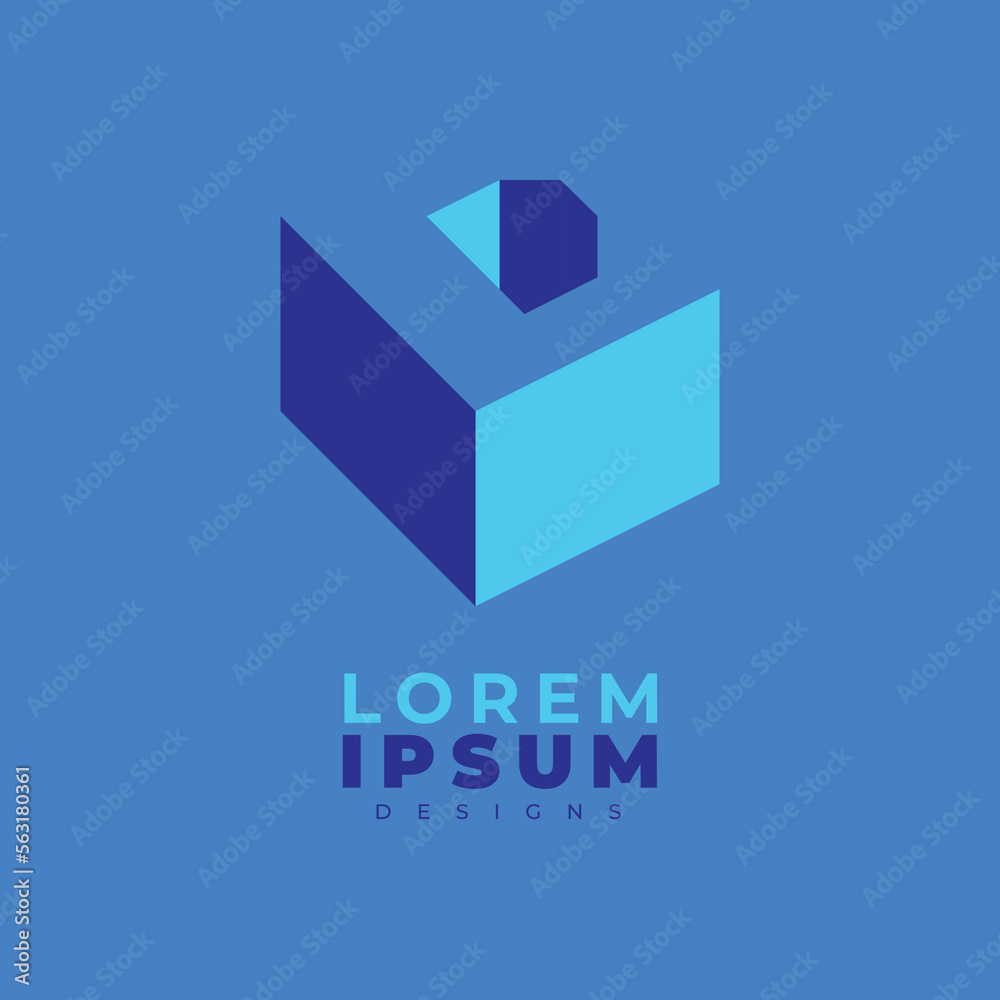 Geometric inside cut logo. D Letters. D cube monogram. Construction ...