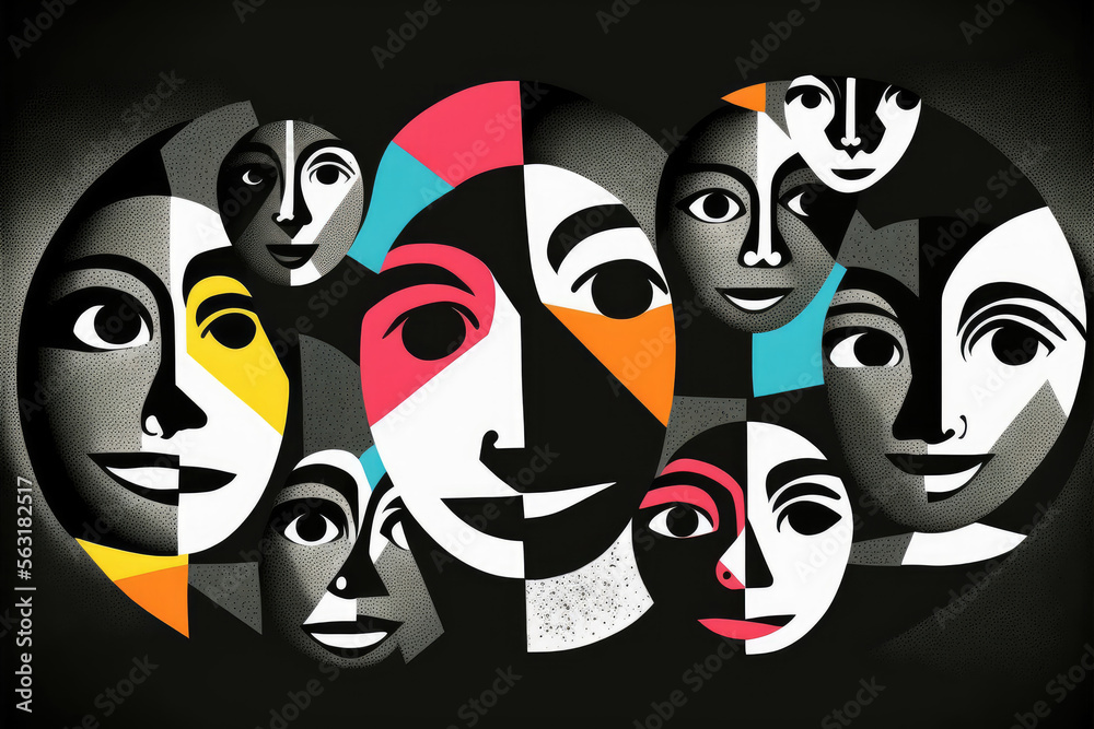 Abstract human many faces expression, dark emotion and uncertain mental ...